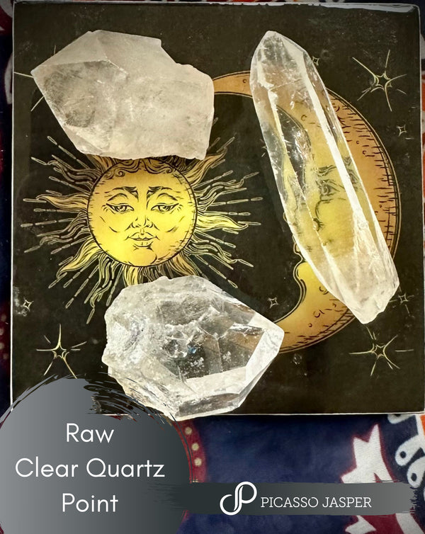 Raw Clear Quartz Point- Master Healer, Amplifier + Clarity - Picasso Jasper