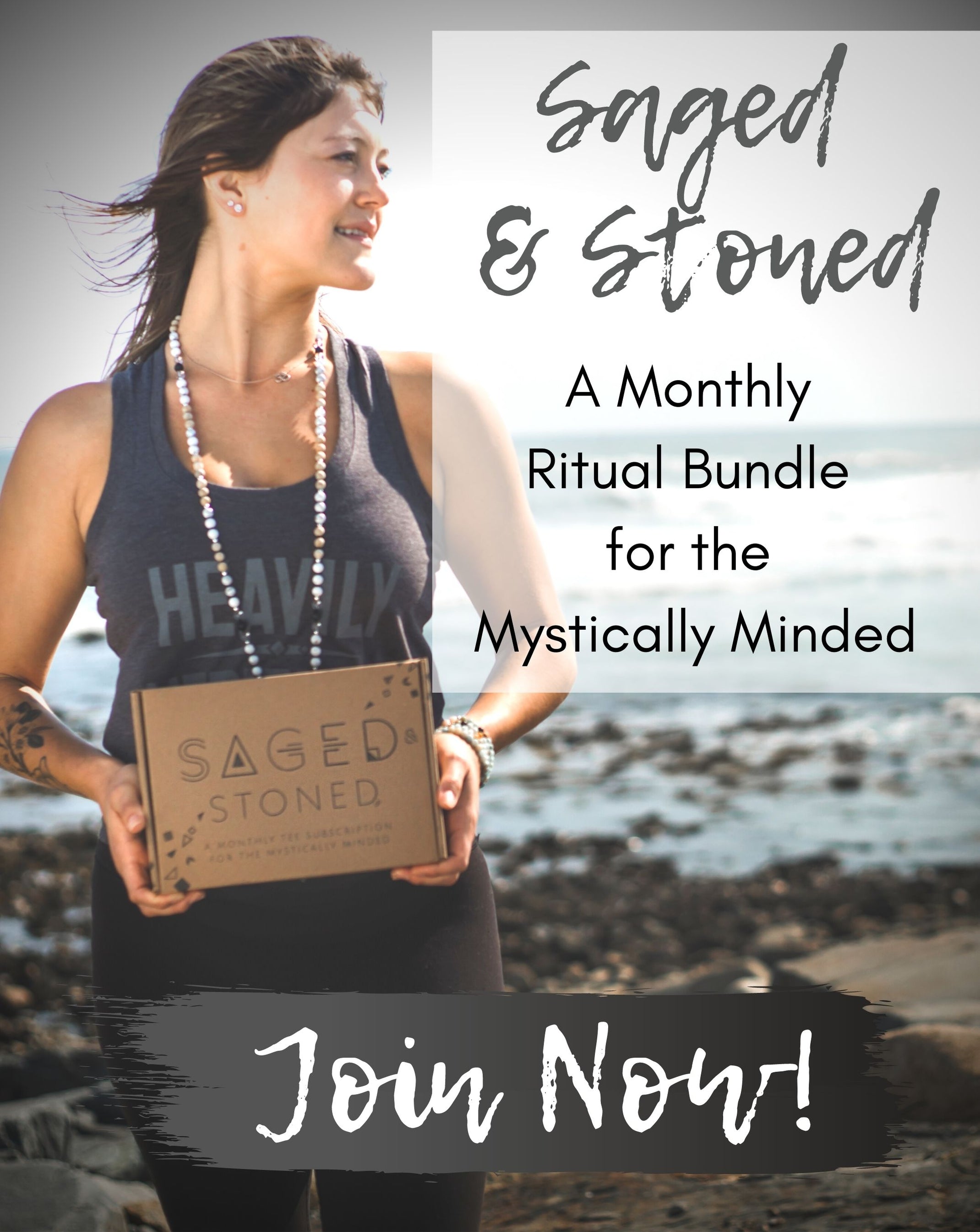Saged & Stoned, Monthly Ritual Subscription: Tee + Sage + Stone & FREE - Picasso Jasper